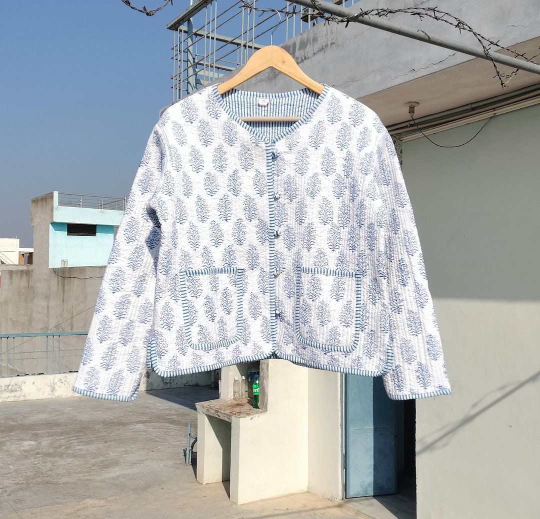 Hand Block Print Quilted Cotton Jacket: Indian Floral Coat - Etsy