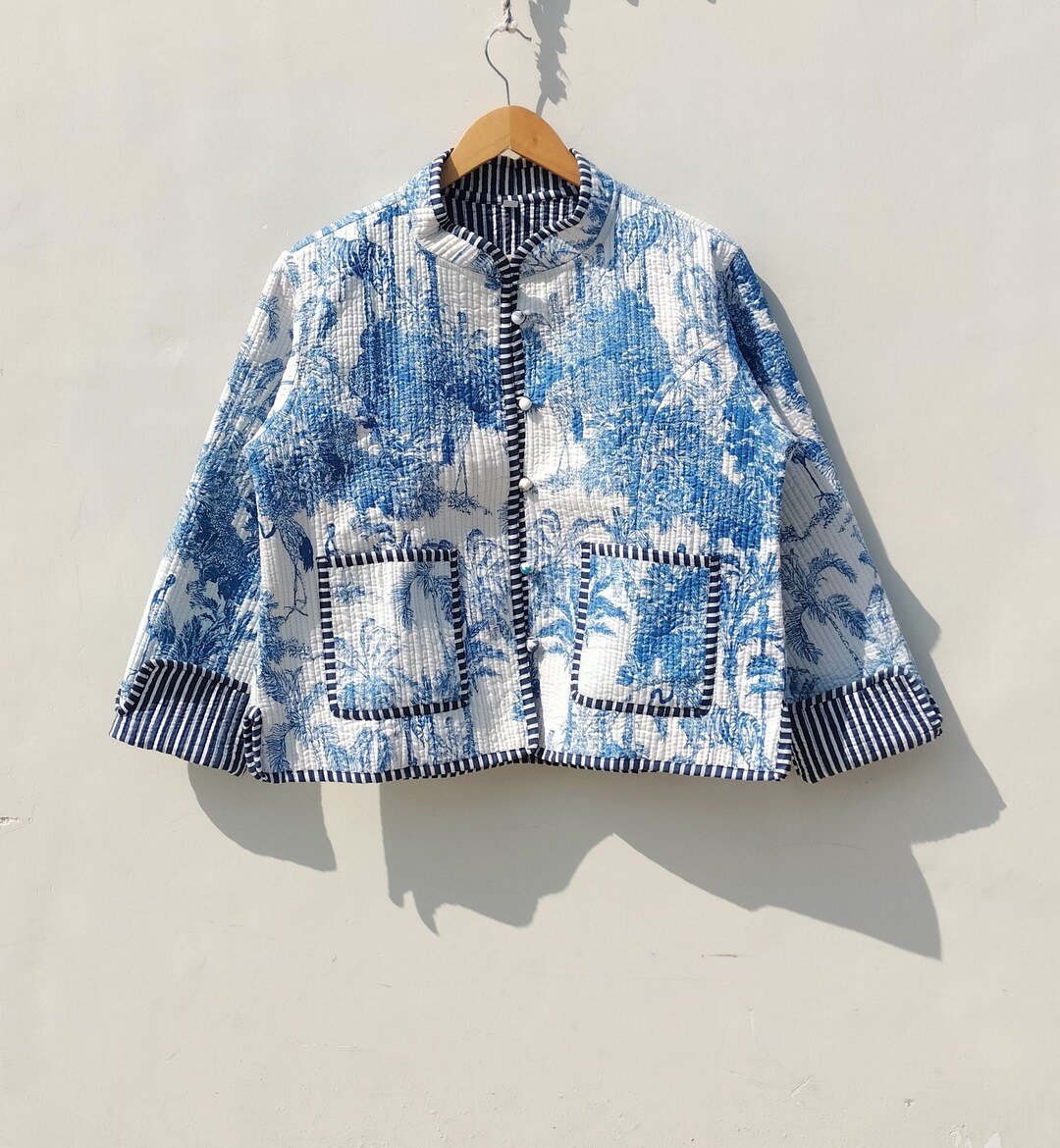Handmade Block Print Jacket, Hand Stitched Cotton Patchwork Jacket ...