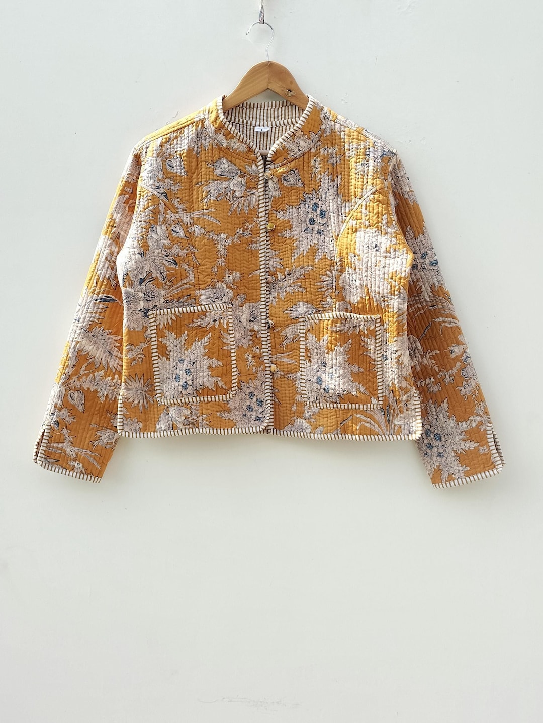 Hand Block Print Quilted Jacket: Indian Floral Cotton Coat - Etsy