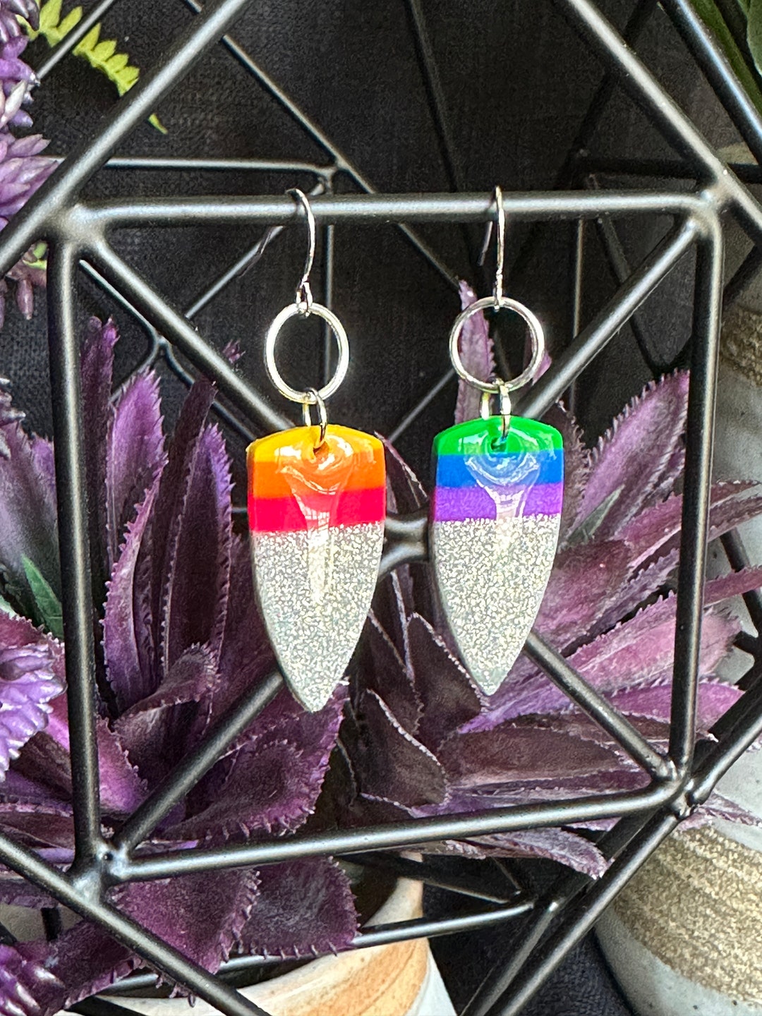 RAINBOW PRIDE Rainbow Dagger Style Earrings Summerween Handmade Polymer ...