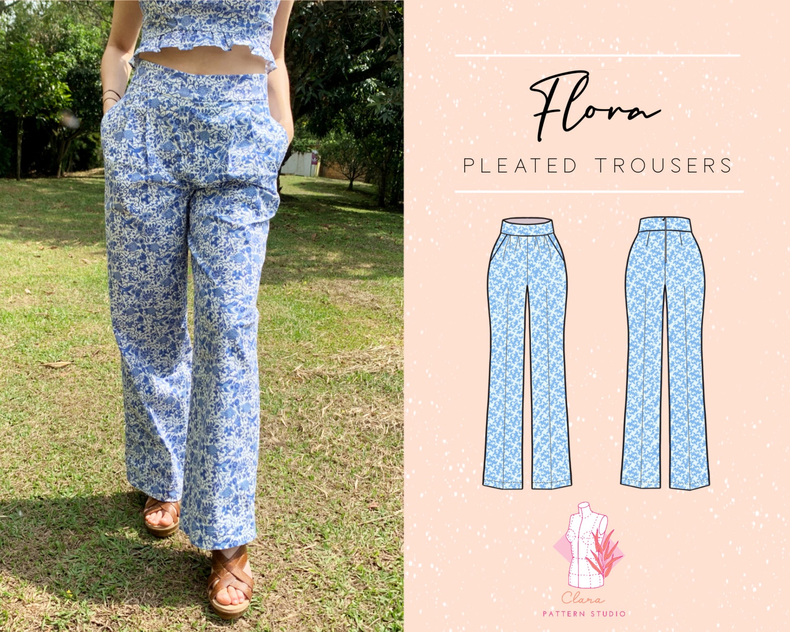 PDF Sewing Pattern High Waist Pleated Trousers for Women/ | Etsy