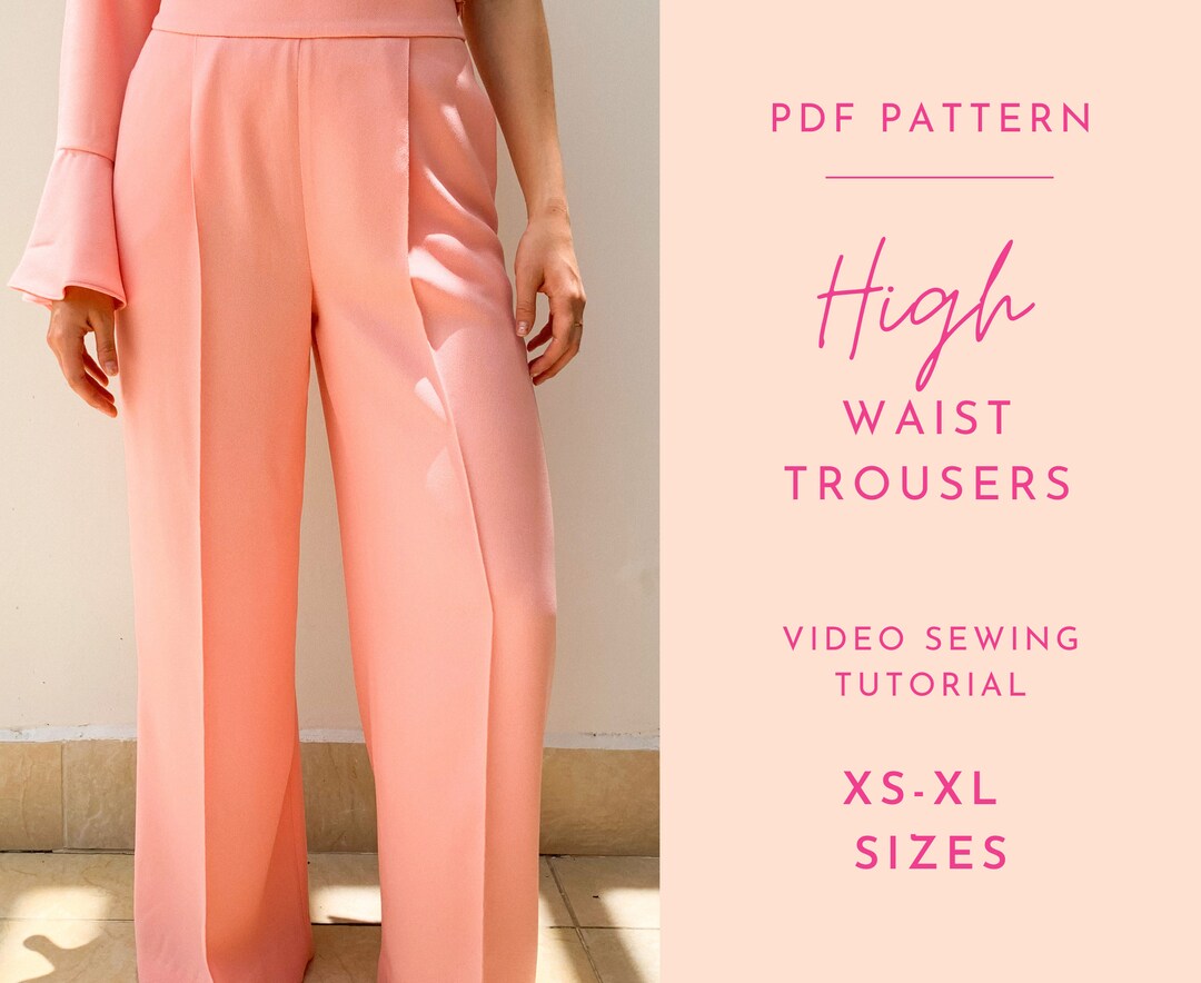 PDF Sewing Pattern High - Waist Trousers for Women/ DIY Trousers ...