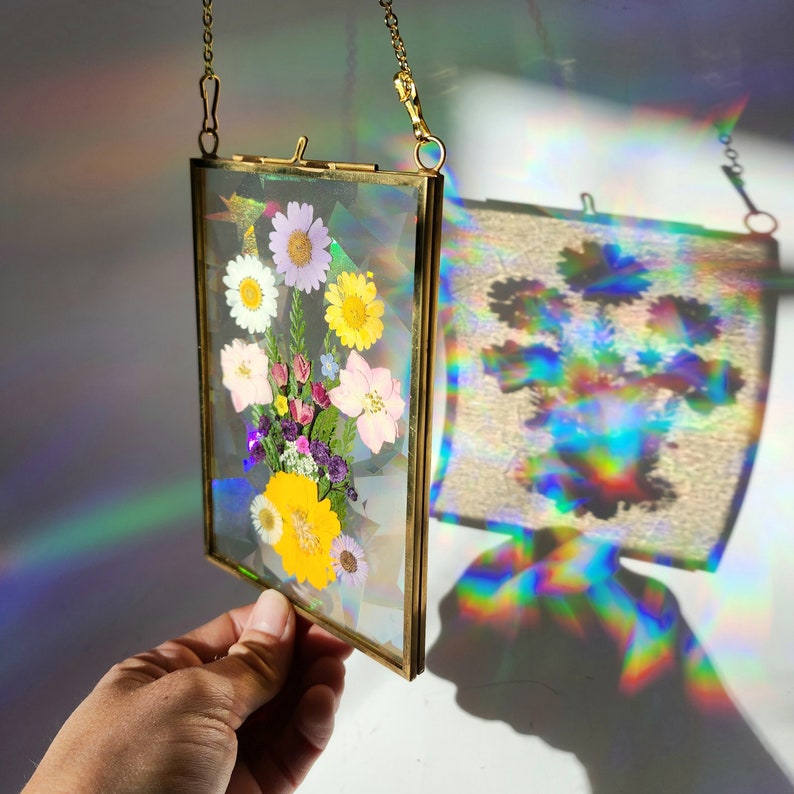 Pressed Flower Suncatcher – Rainbow Prism Light Refraction Art - Etsy