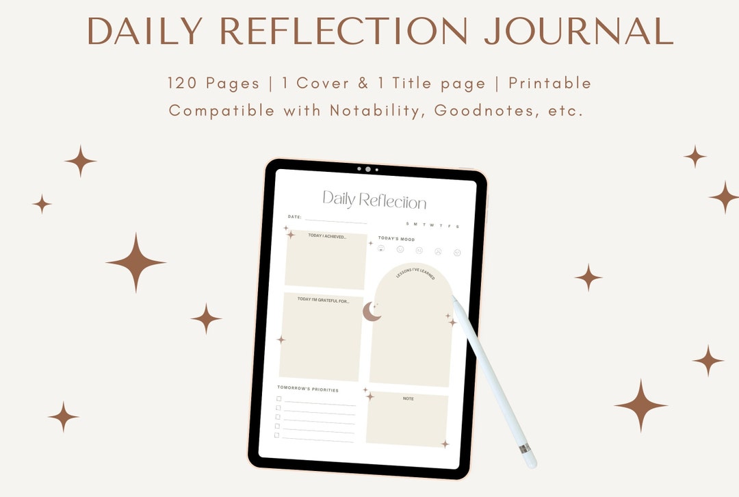 Daily Reflection Diary | Digital Planner | Printable Journal Pages ...