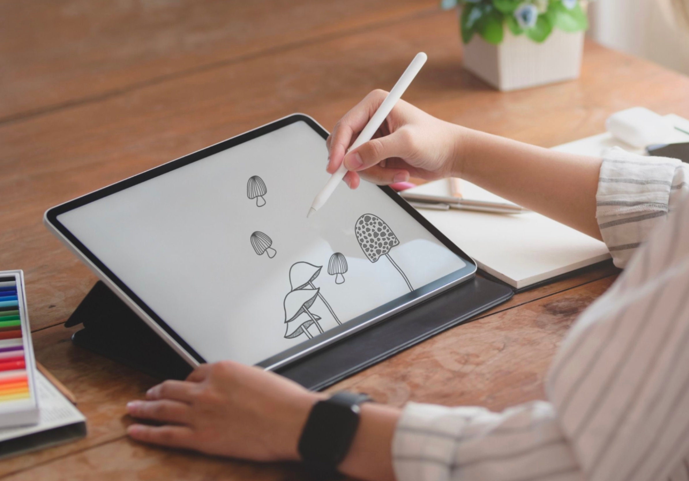 10 Hand Drawn Procreate Mushroom Stamps & Brushes, Nature Artwork ...