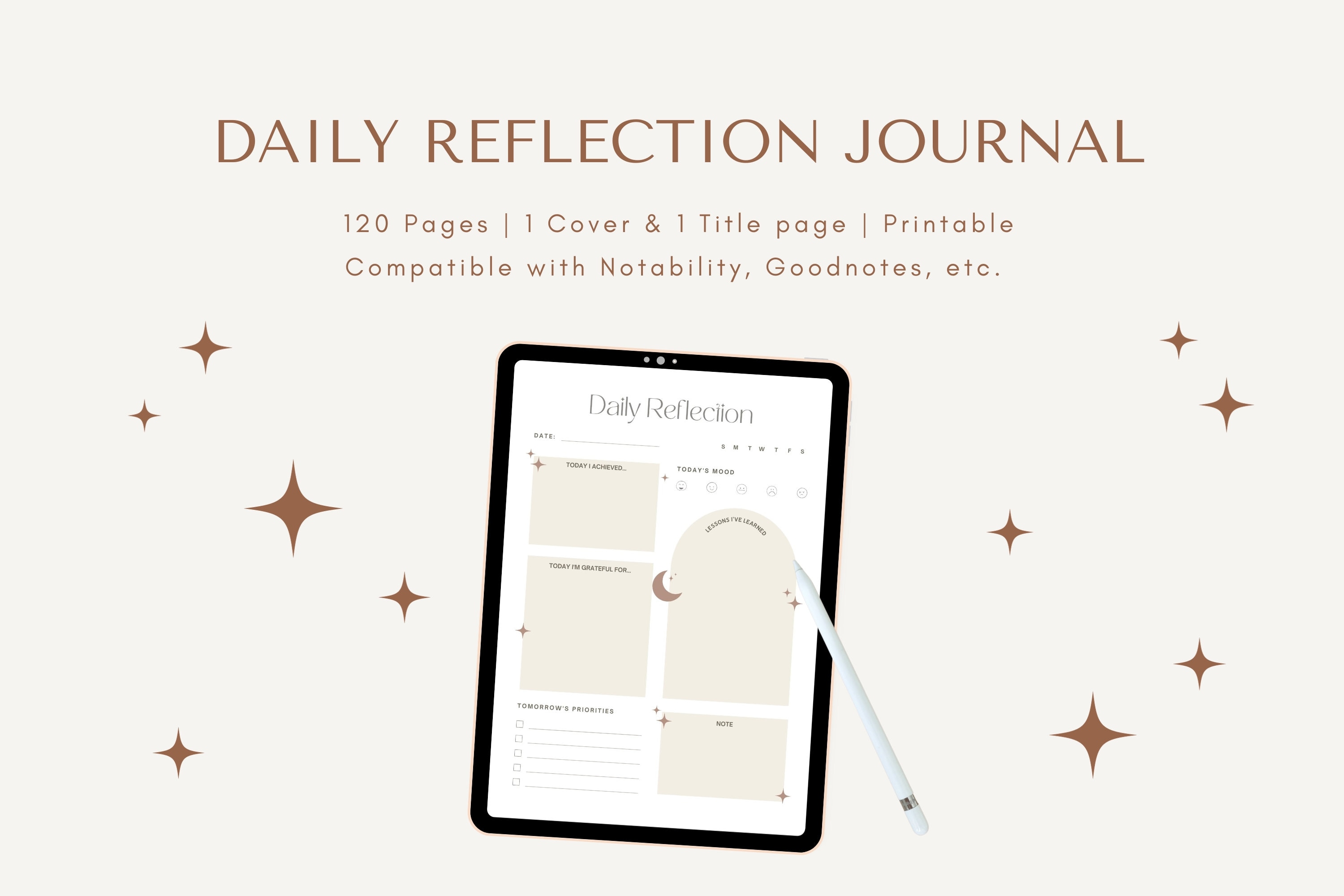 Daily Reflection Diary Digital Planner Printable Journal Pages iPad ...
