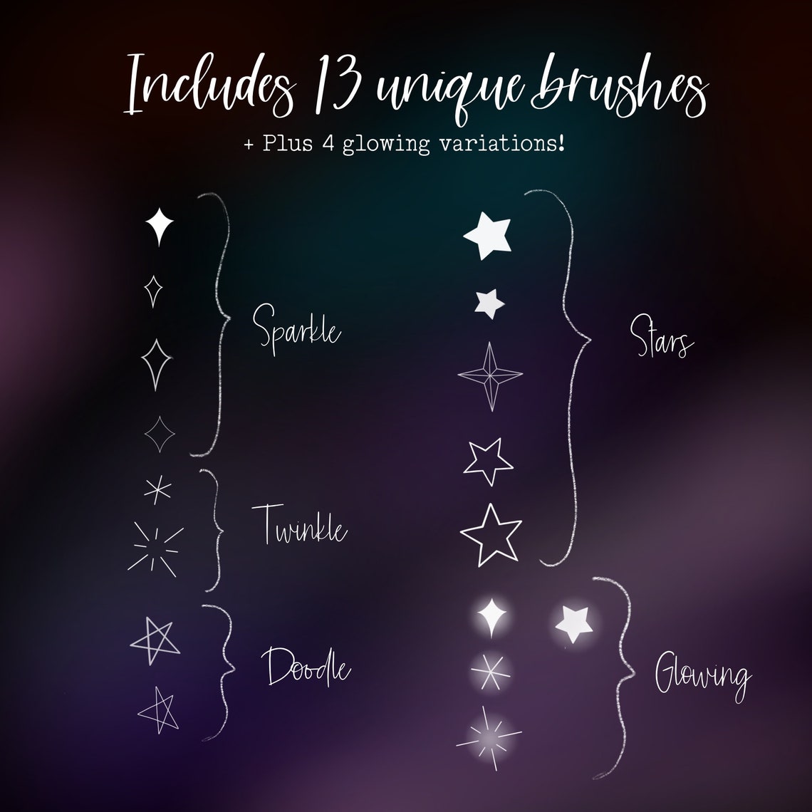 17 Hand Drawn Procreate Star Stamps & Brushes, Celestial Stars ...