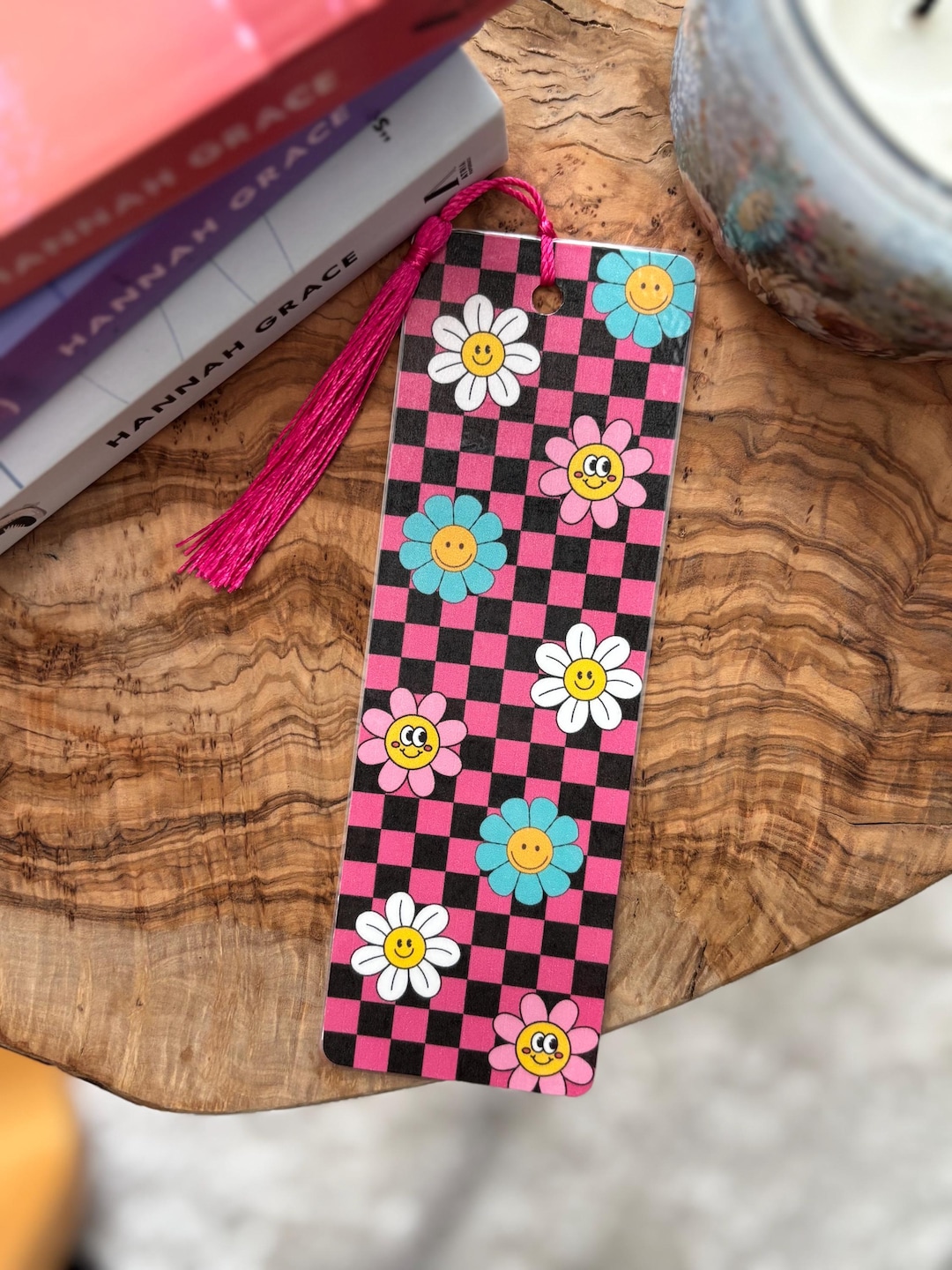 Bright Smiley Daisy Checkers Emoji Bookmark Bookish Gift for Booklover ...