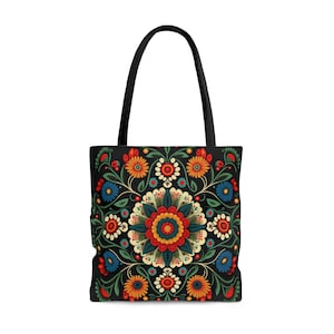 Floral Polish Tote Bag: Folk Art Canvas Purse - Etsy