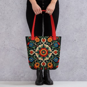Floral Polish Tote Bag: Folk Art Canvas Purse - Etsy