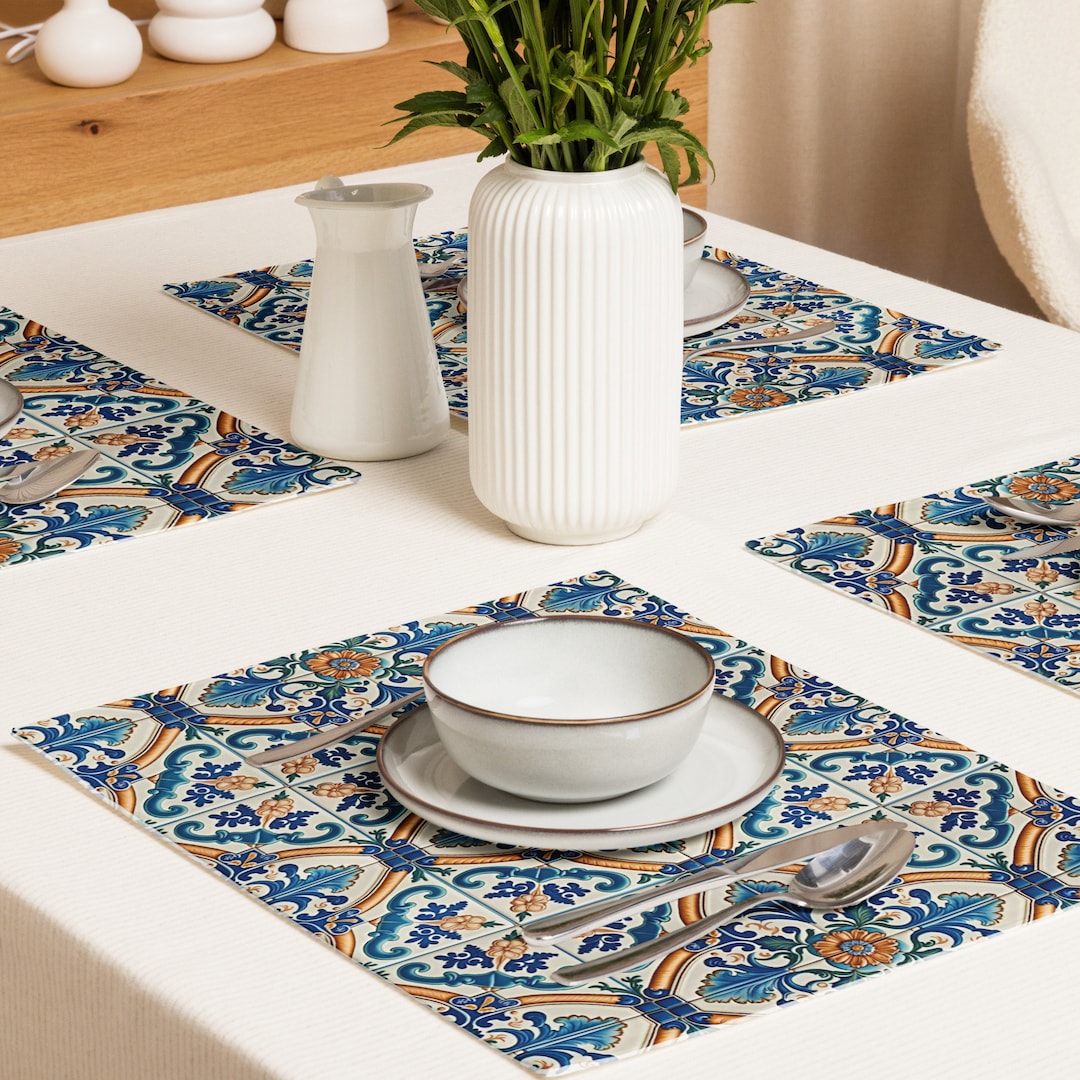 Placemats Set- Portuguese Home Accent| Portugal Tile Design| Canvas ...