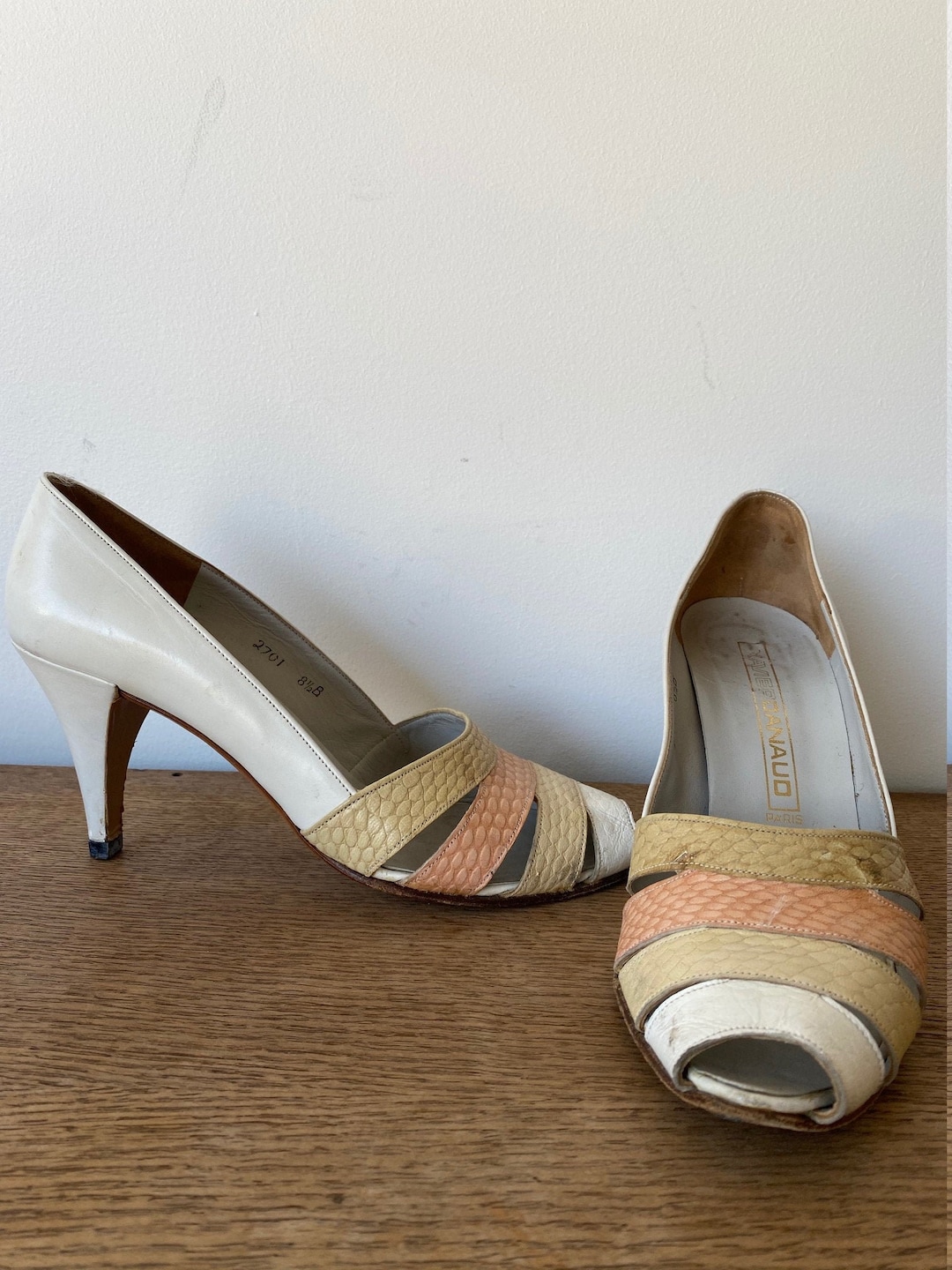 Vintage 80s Xavier Danaud Paris Leather Cream Peach Beige Heels Pumps ...