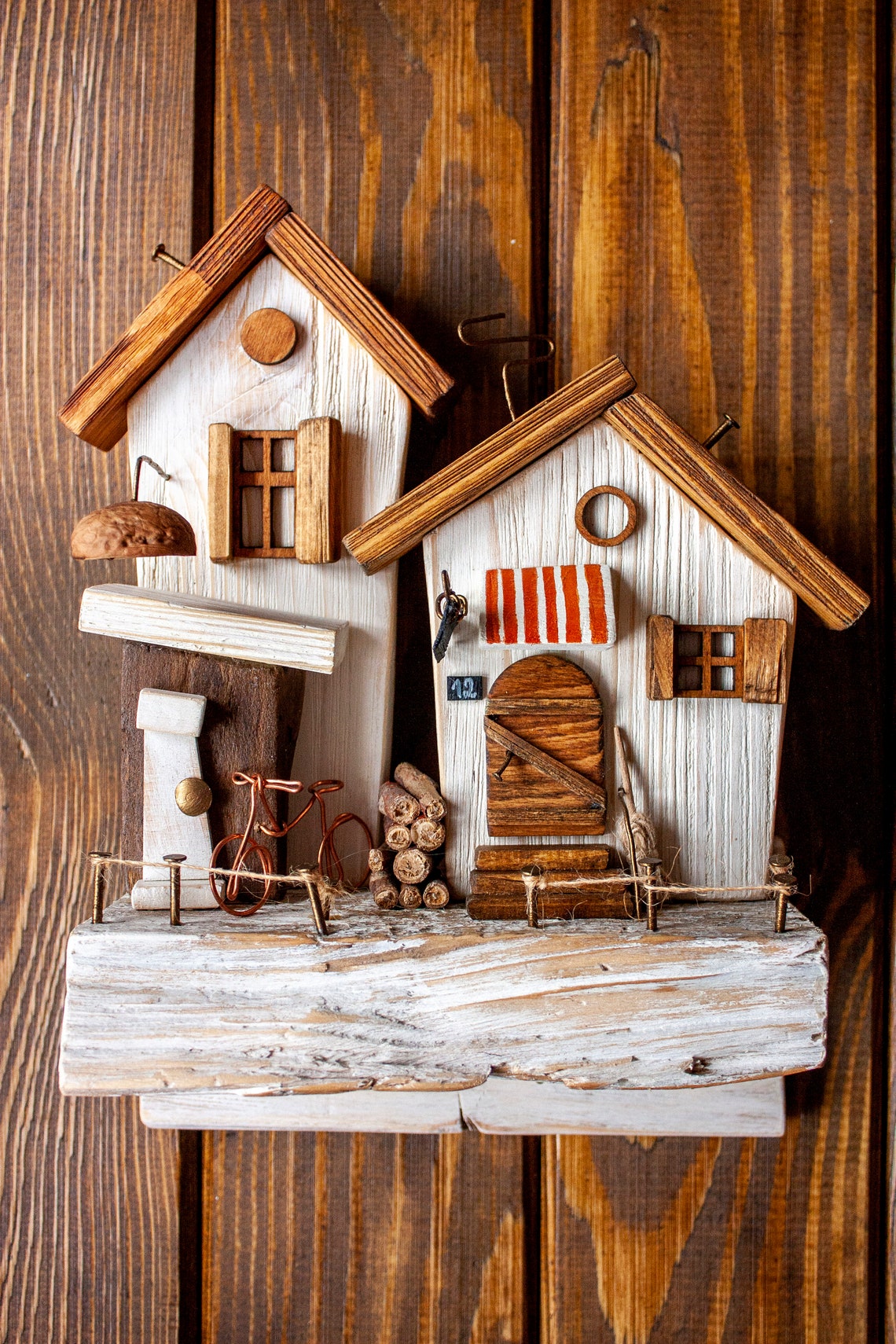 Handmade Wooden Key Holder, Wooden Houses, Wall Hanging Key Holder - Etsy