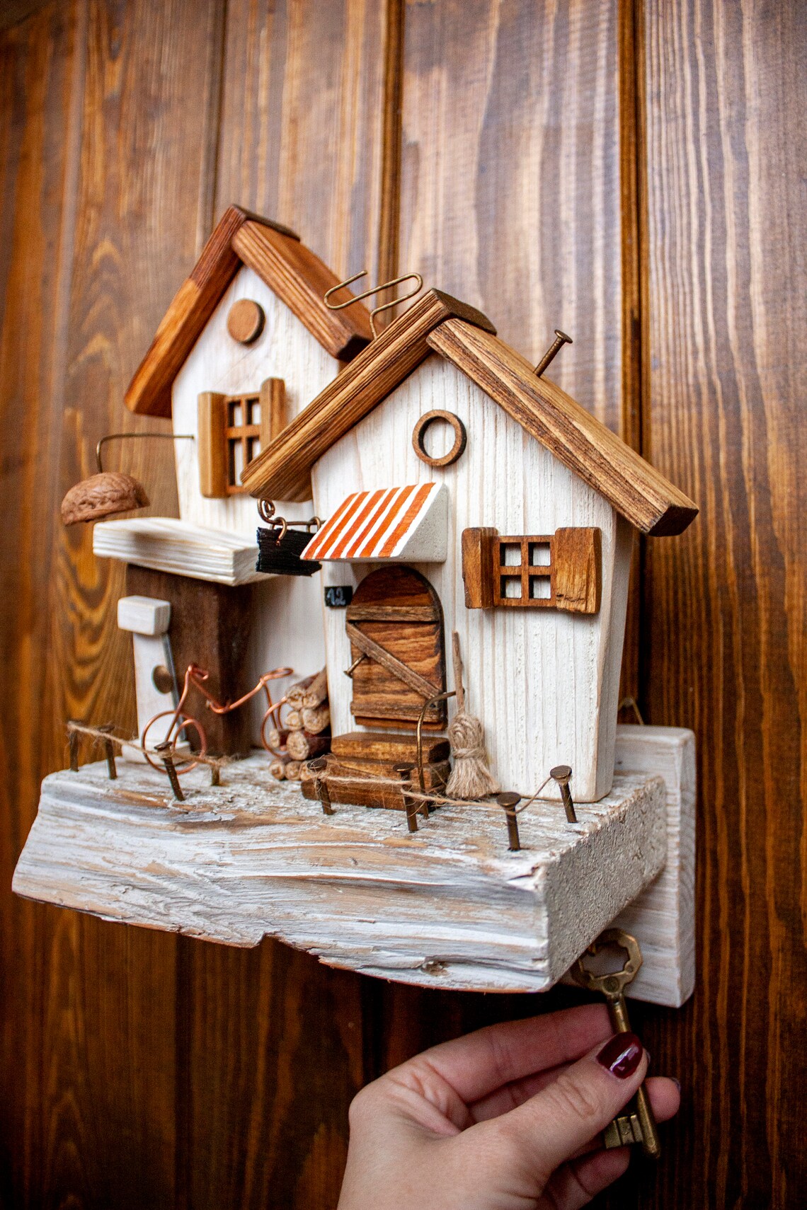 Handmade Wooden Key Holder, Wooden Houses, Wall Hanging Key Holder - Etsy