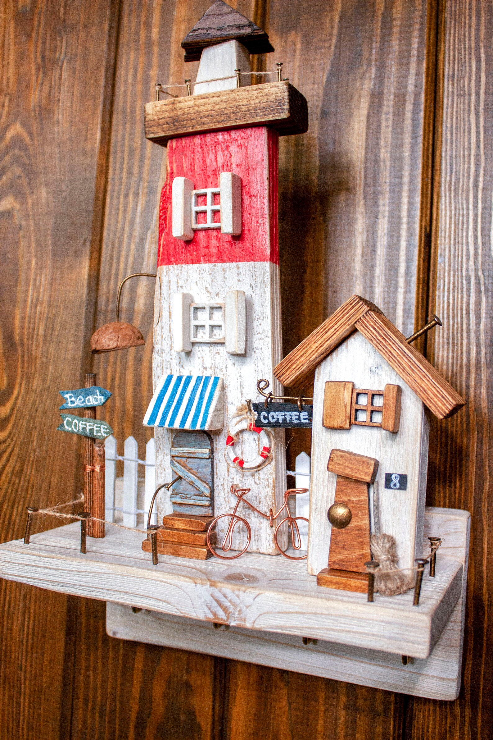 Handmade Wooden Key Holder, Wooden Lighthouse, Wall Hanging Key Holder ...