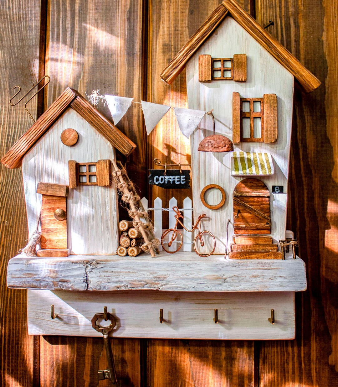 Handmade Wooden Key Holder, Wooden Houses, Wall Hanging Key Holder - Etsy