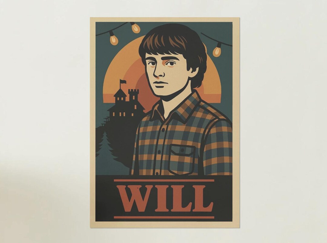 Retro Castle Poster - Plaid Shirt Hero Digital Print - 80s Vintage Wall ...