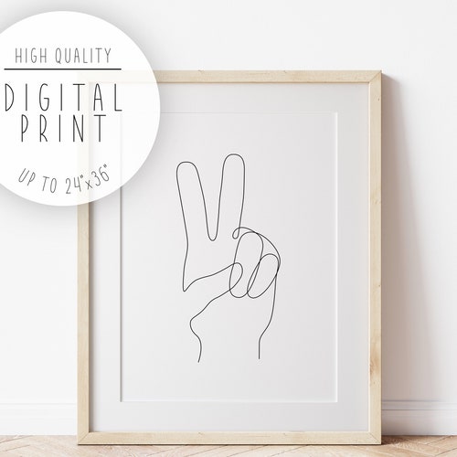 Peace Sign Hand One Line Art INSTANT DOWLOAD Black and White | Etsy