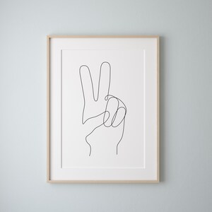 Peace Sign Hand One Line Art INSTANT DOWLOAD Black and White | Etsy