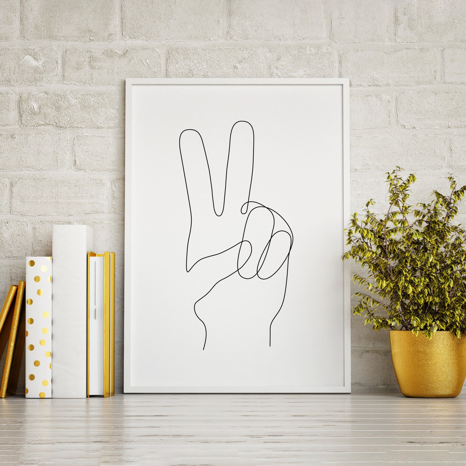 Peace Sign Hand One Line Art INSTANT DOWLOAD Black and White - Etsy