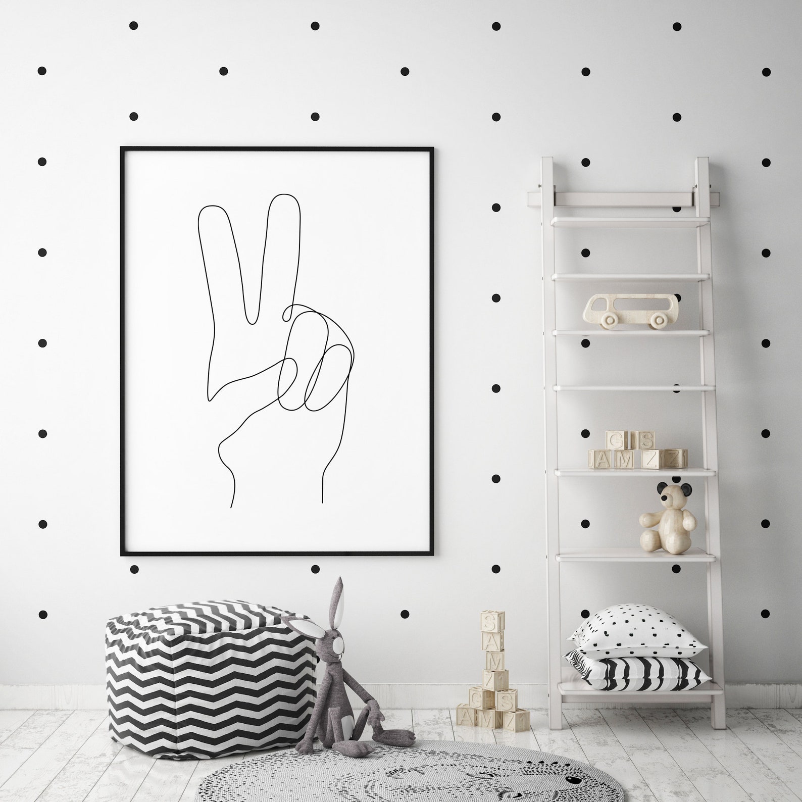 Peace Sign Hand One Line Art INSTANT DOWLOAD Black and White - Etsy