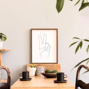 Peace Sign Hand One Line Art INSTANT DOWNLOAD, Black & White Peace Sign ...