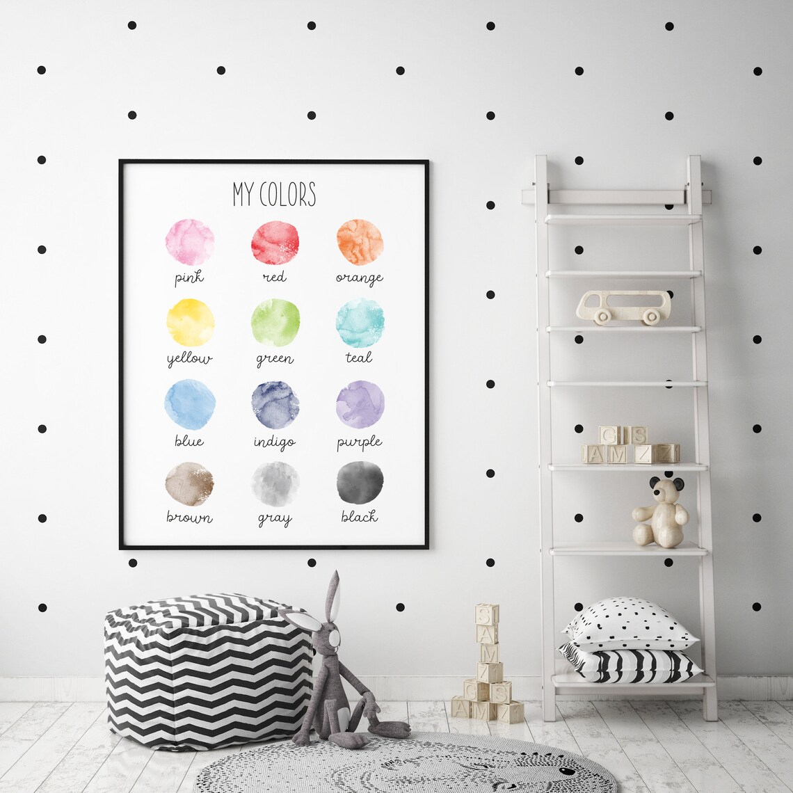 Kids Color Chart Educational Color Wheel INSTANT DOWNLOAD, Watercolor ...