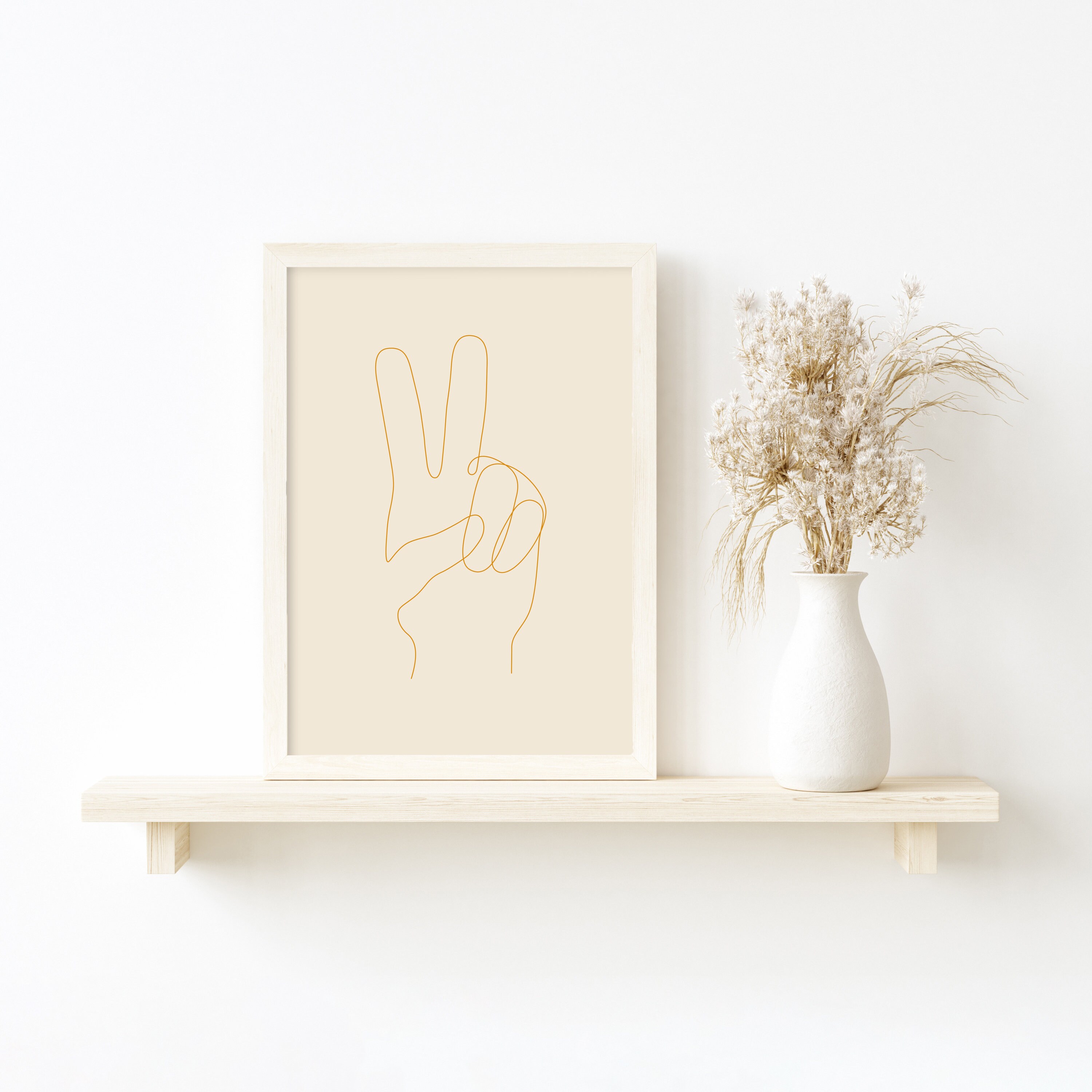 Peace Sign Hand Minimalist One Line Art INSTANT DOWNLOAD, Tan and Gold ...