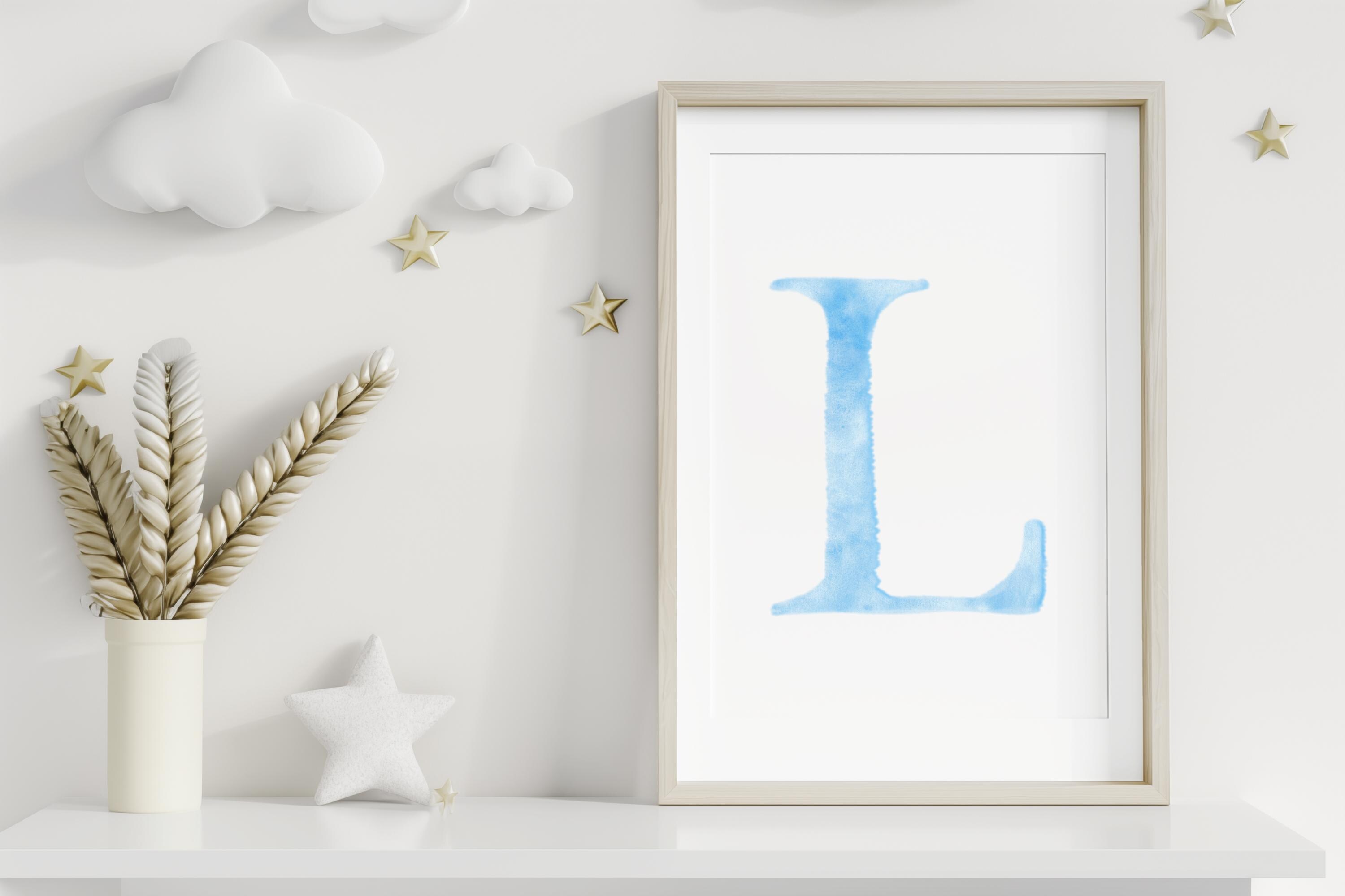 Handpainted Watercolor Letter L INSTANT DOWNLOAD, Blue Nursery Wall Art ...