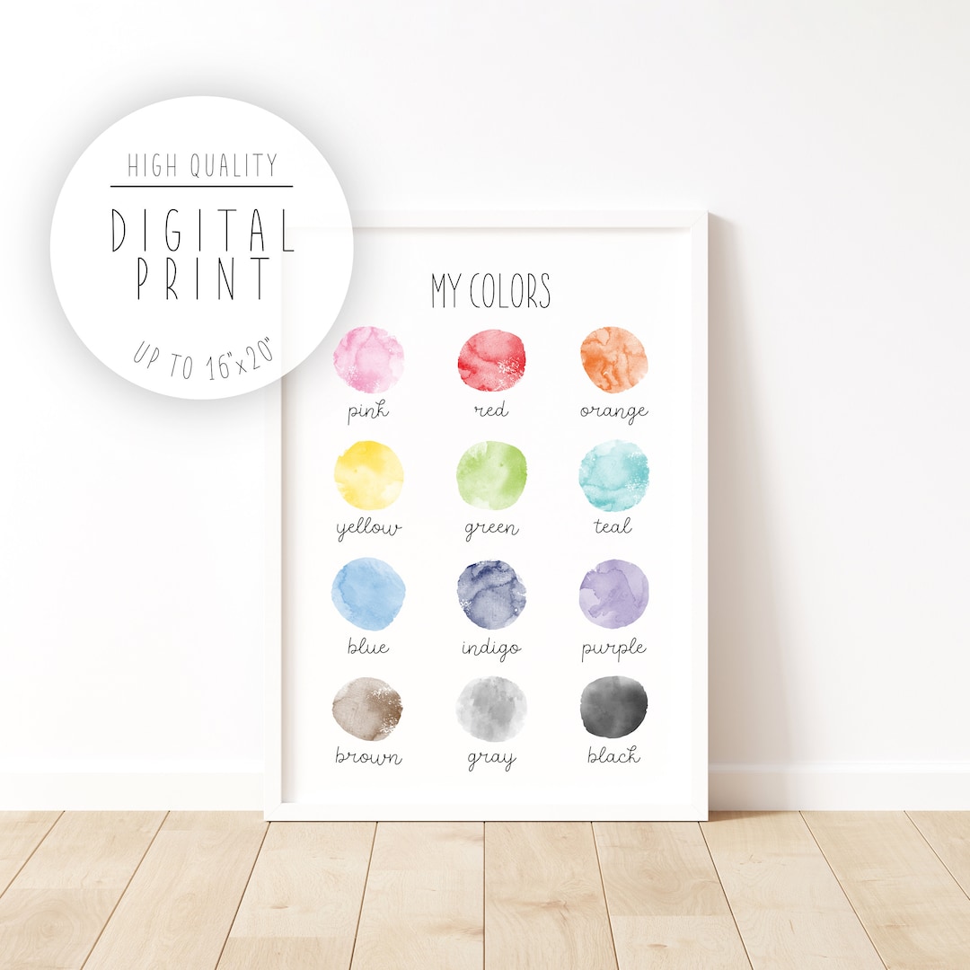 Kids Color Chart Educational Color Wheel INSTANT DOWNLOAD, Watercolor ...