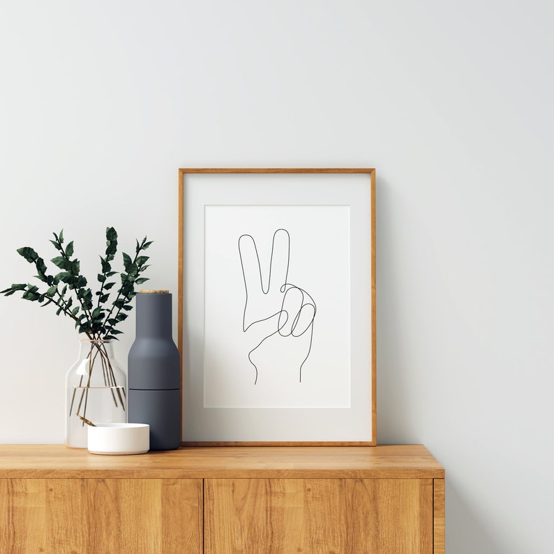 Peace Sign Hand One Line Art INSTANT DOWLOAD Black and White - Etsy