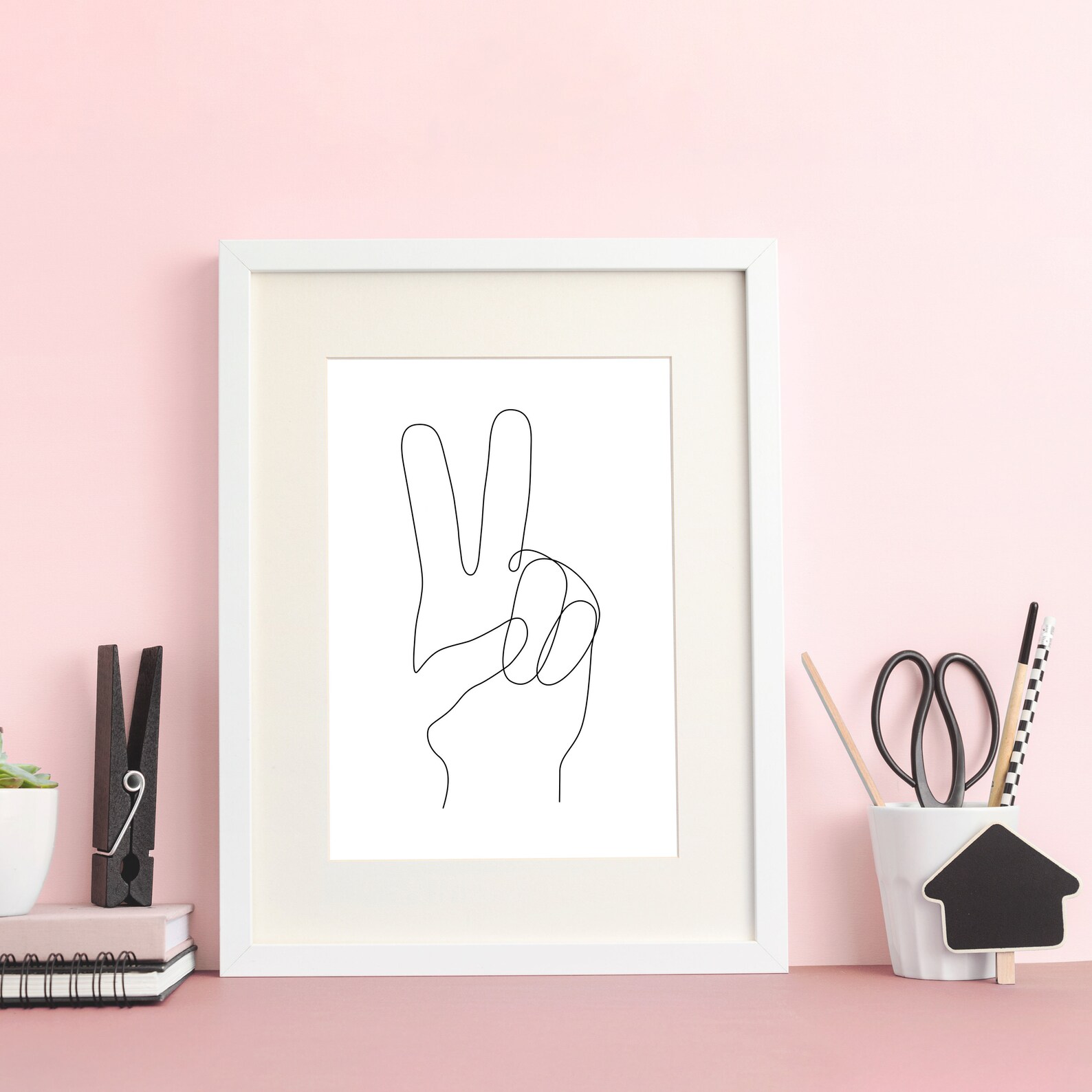 Peace Sign Hand One Line Art INSTANT DOWLOAD Black and White - Etsy