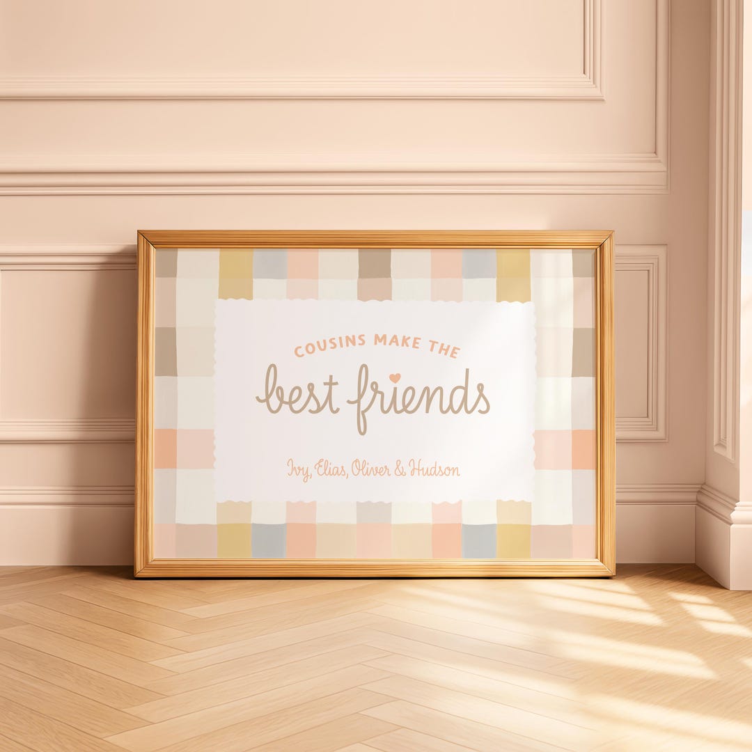 Personalized Cousins Name Print: Hand-painted Plaid Gingham Kids Custom ...