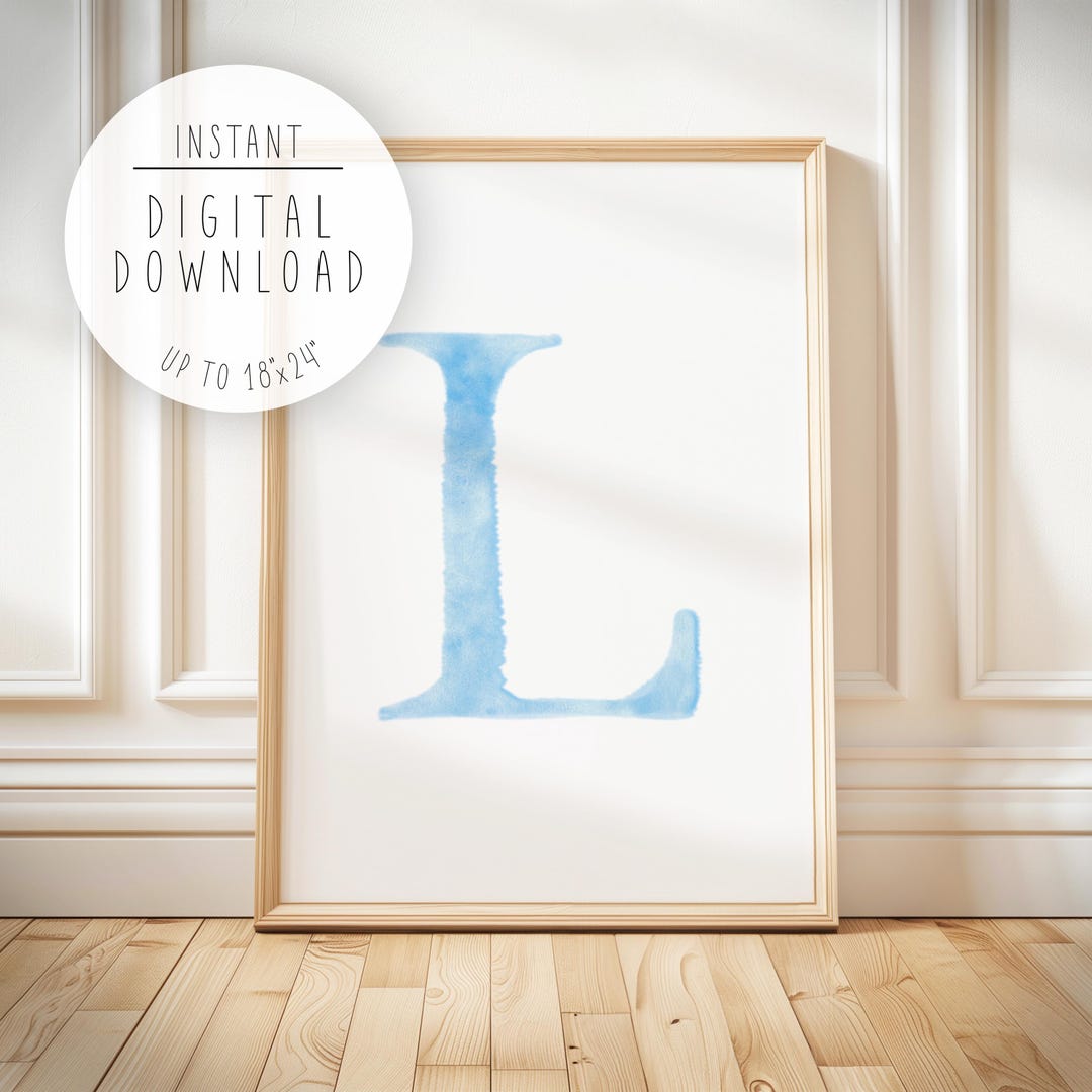 Handpainted Watercolor Letter L INSTANT DOWNLOAD, Blue Nursery Wall Art ...