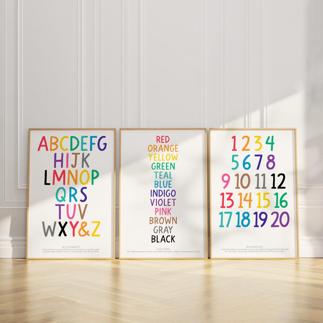 Rainbow Alphabet Letters, Colors & Numbers Prints: Classroom Playroom ...