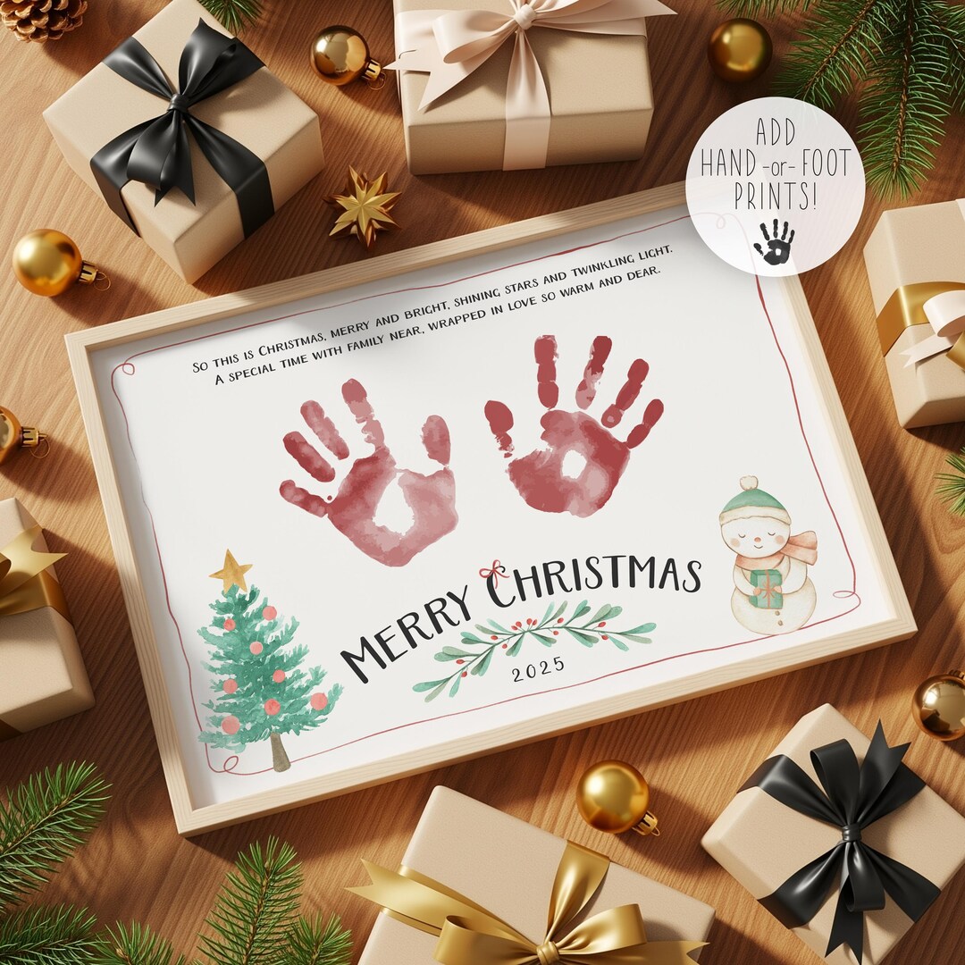 Merry Christmas 2025 Handprint Footprint Keepsake Craft: Baby Kids ...