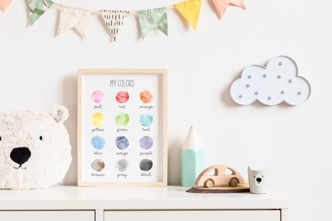 Kids Color Chart Educational Color Wheel INSTANT DOWNLOAD, Watercolor ...