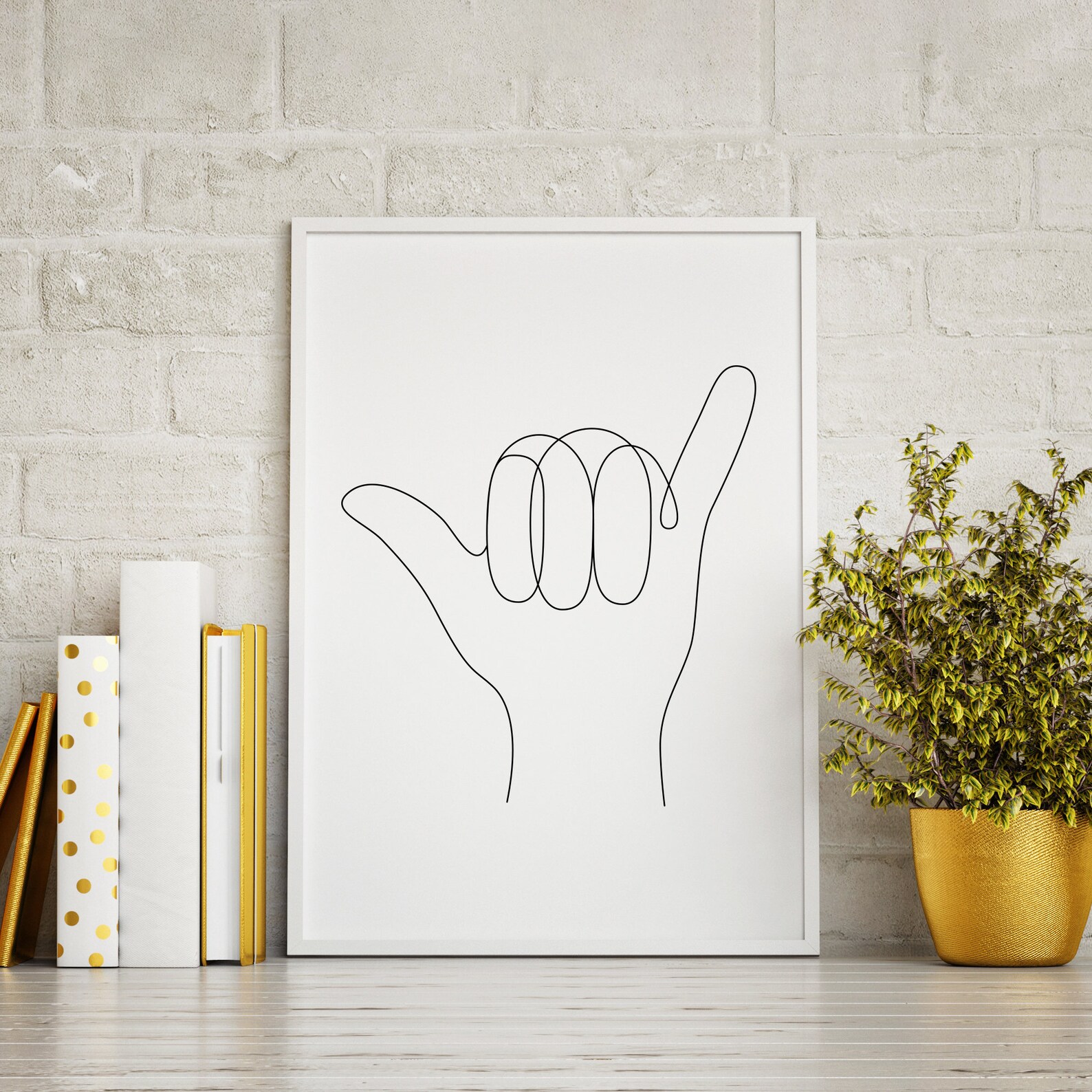 Shaka Sign Hand One Line Art INSTANT DOWNLOAD, Black & White Shaka Sign ...
