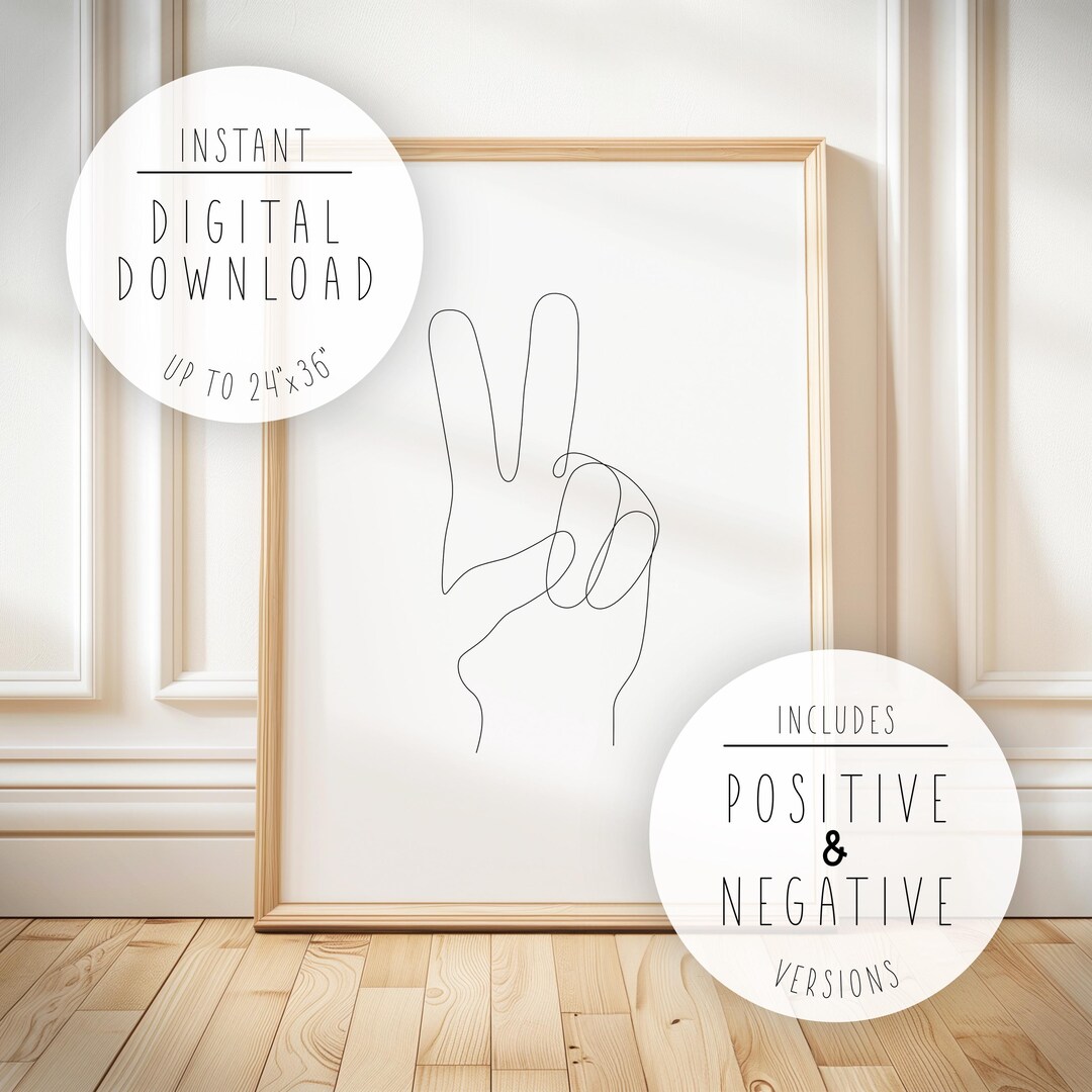 Peace Sign Hand One Line Art INSTANT DOWNLOAD, Black & White Peace Sign ...