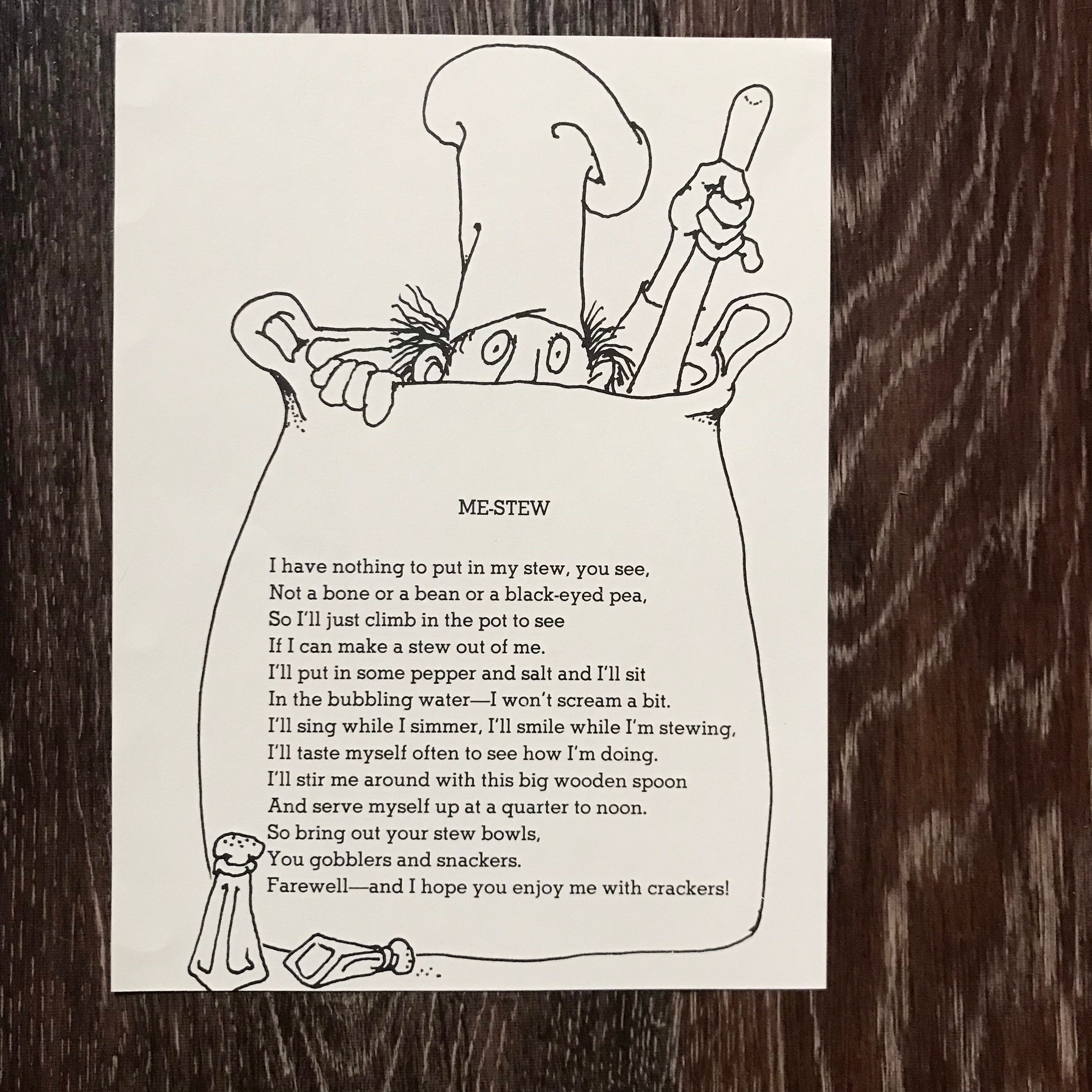 Vintage Pages Shel Silverstein Me Stew Childrens Poem and Illustration ...