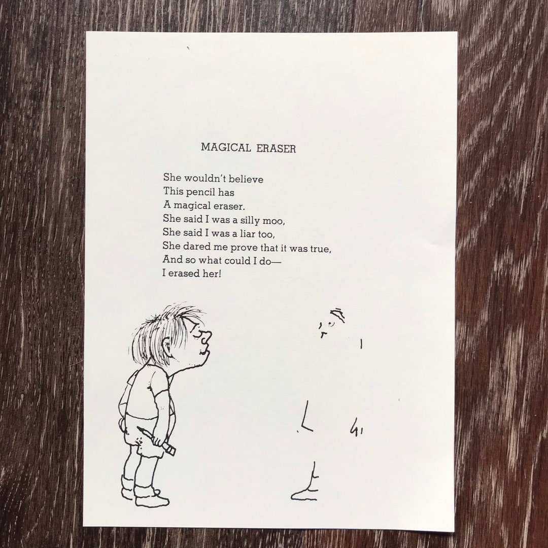 Vintage Pages Shel Silverstein Magical Eraser Poem| Nursery Decor | 8 ...