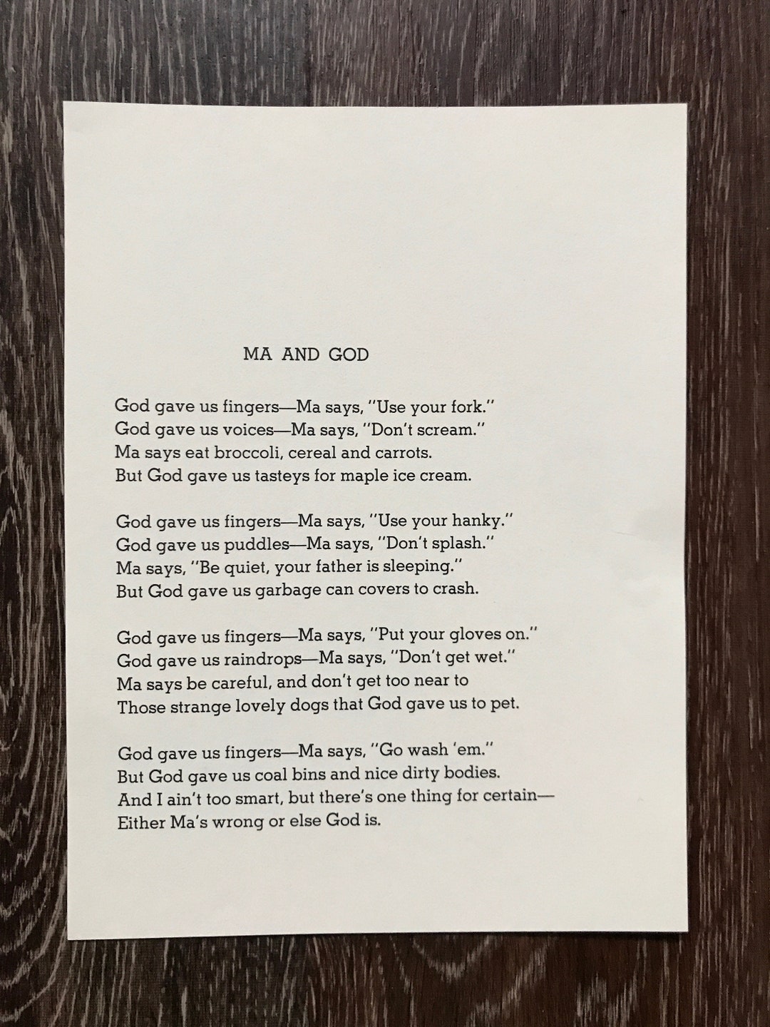 Vintage Pages Shel Silverstein Ma and God Poem and Illustration Falling ...