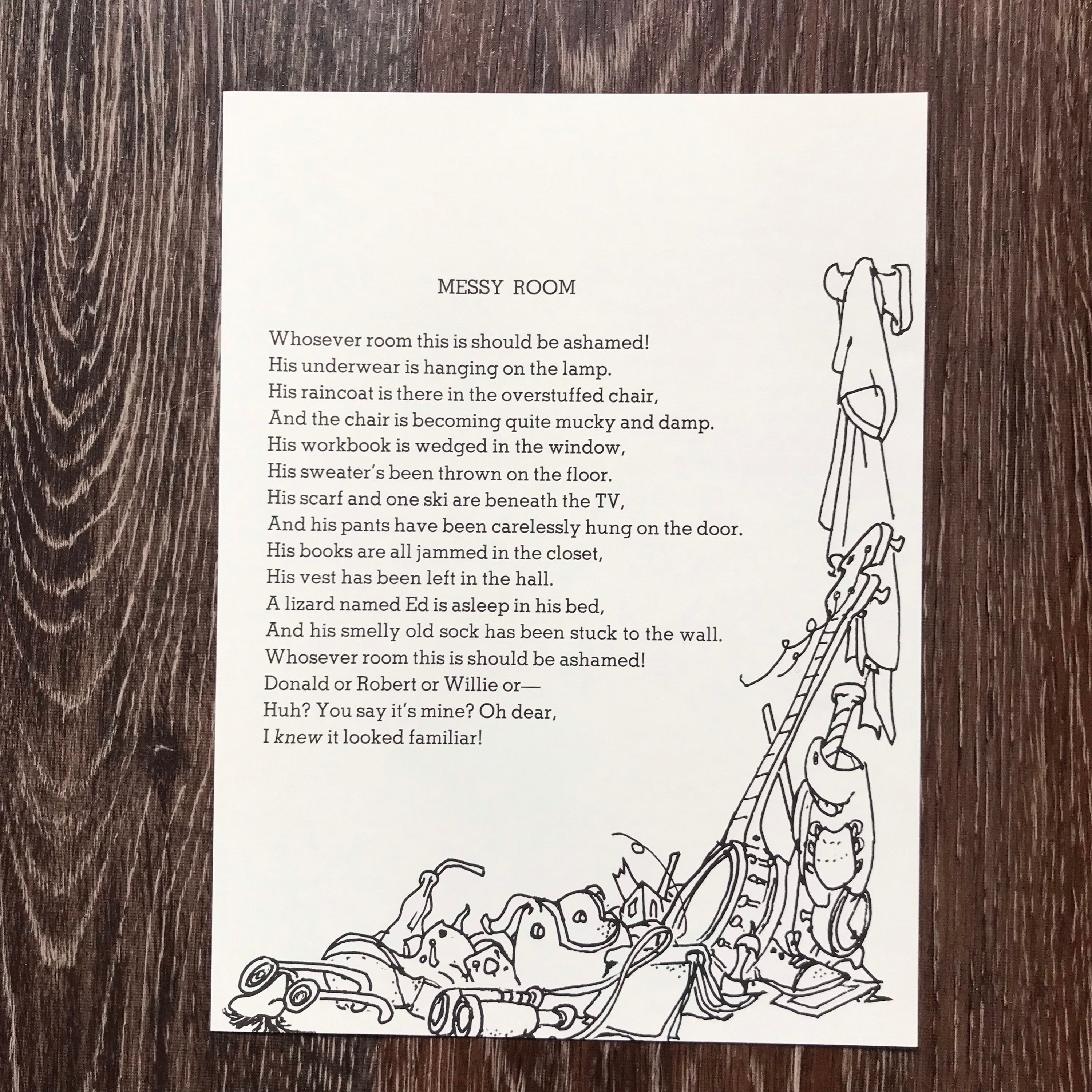 Vintage Pages Shel Silverstein Messy Room Poem and Illustration | Clean ...