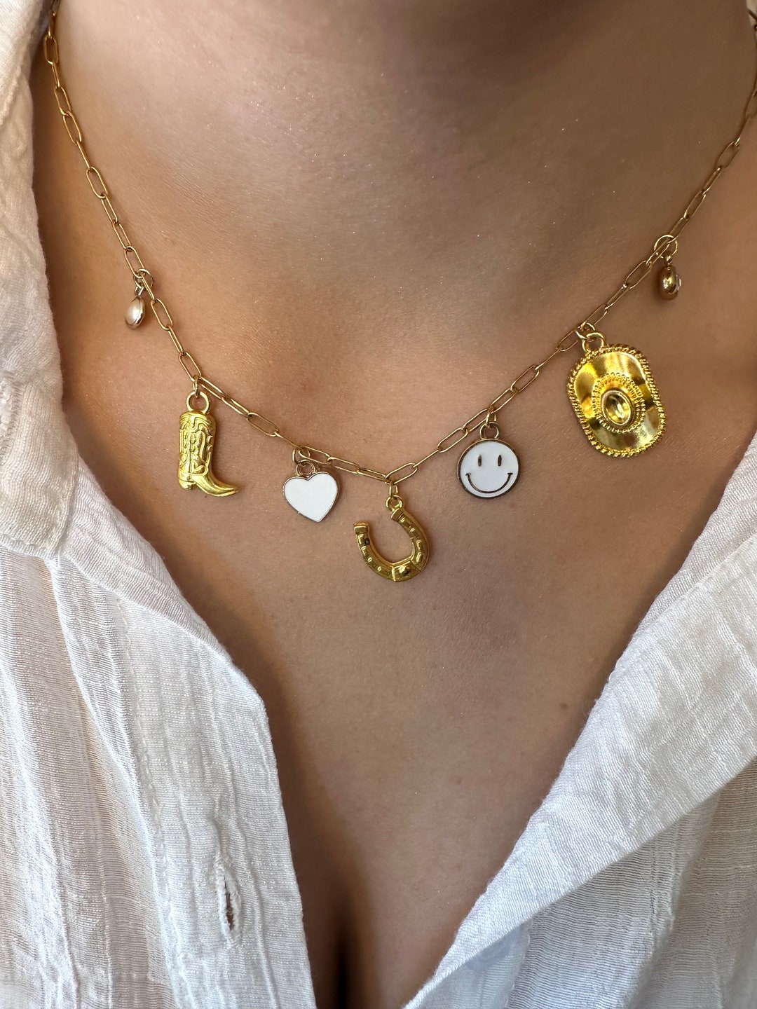 Gold Charm Necklace, Coastal Cowgirl Jewelry, Cowgirl/cowboy Charm ...
