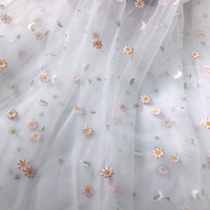 Small Daisy Mesh Fabric Flowers Embroidered Netting Cloth for - Etsy