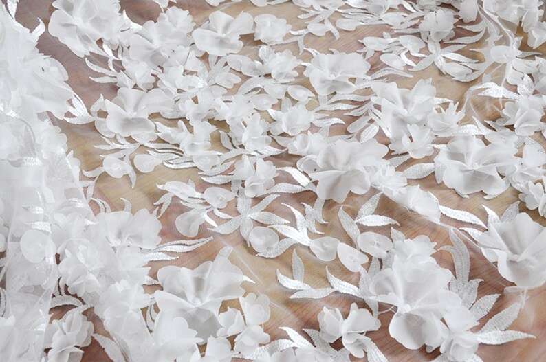 3D White Flower Chiffon Lace Fabric Chiffon Texture Floral | Etsy