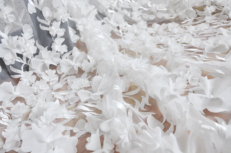 3D White Flower Chiffon Lace Fabric Chiffon Texture Floral | Etsy
