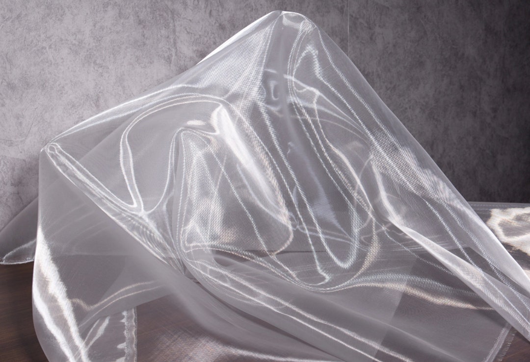White Metallic Organza Fabric, Liquid Glossy Fabric, Stiff See-through ...