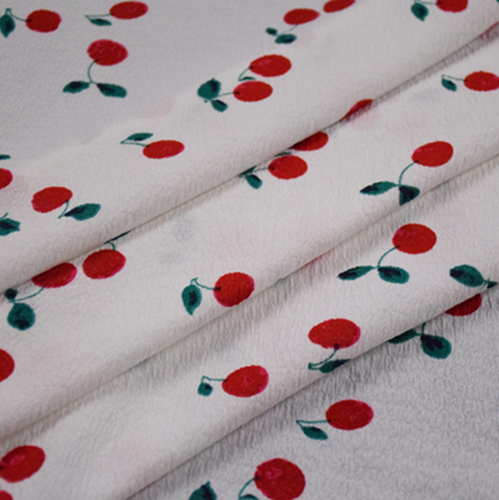 White Little Cherry Printed Fabric Chiffon Crepe Fabric - Etsy