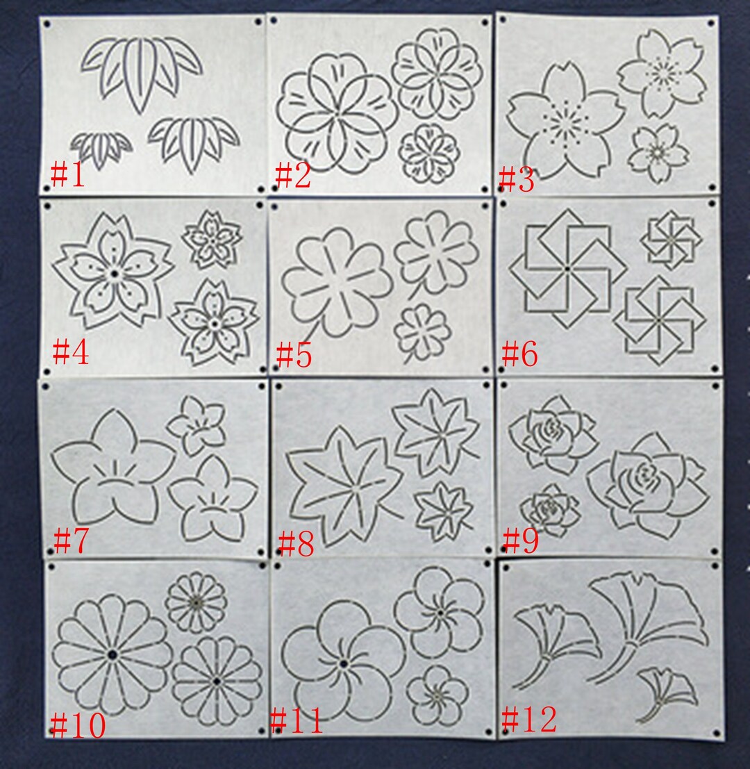 Sashiko Stencil,sashiko Embroidery Pattern,japanese Style Stencil,quilt Stitch Stencil,flower ...